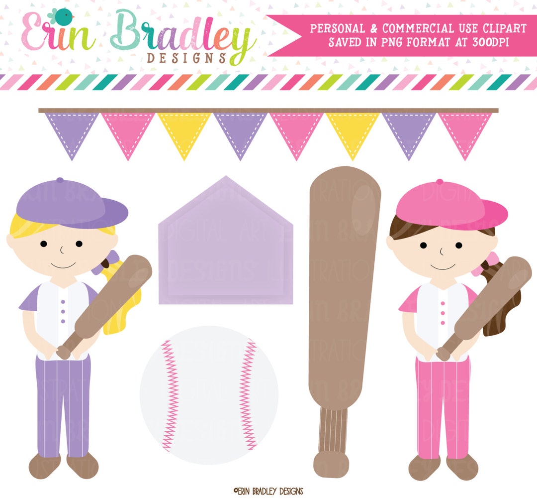 Girls Softball Clipart, Kids Clip Art, Sports Team Clipart, Pink ...