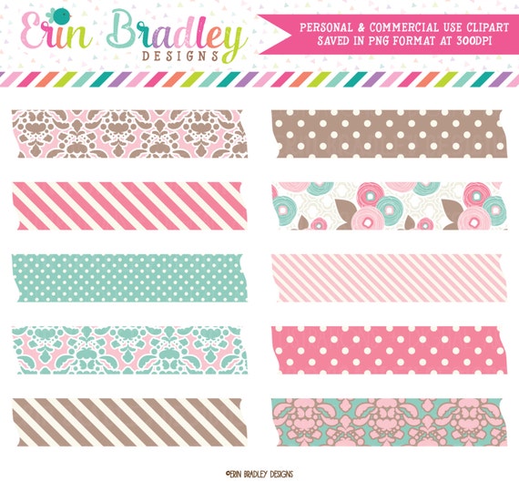 Pink Blue Brown Clipart Labels Floral Damask Striped Polka Dotted ...