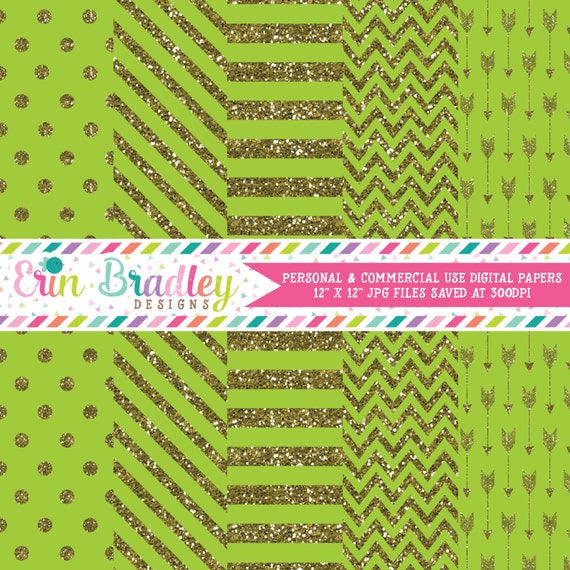 Digital Paper Pack Gold Glitter and Green Commercial Use Digital ...
