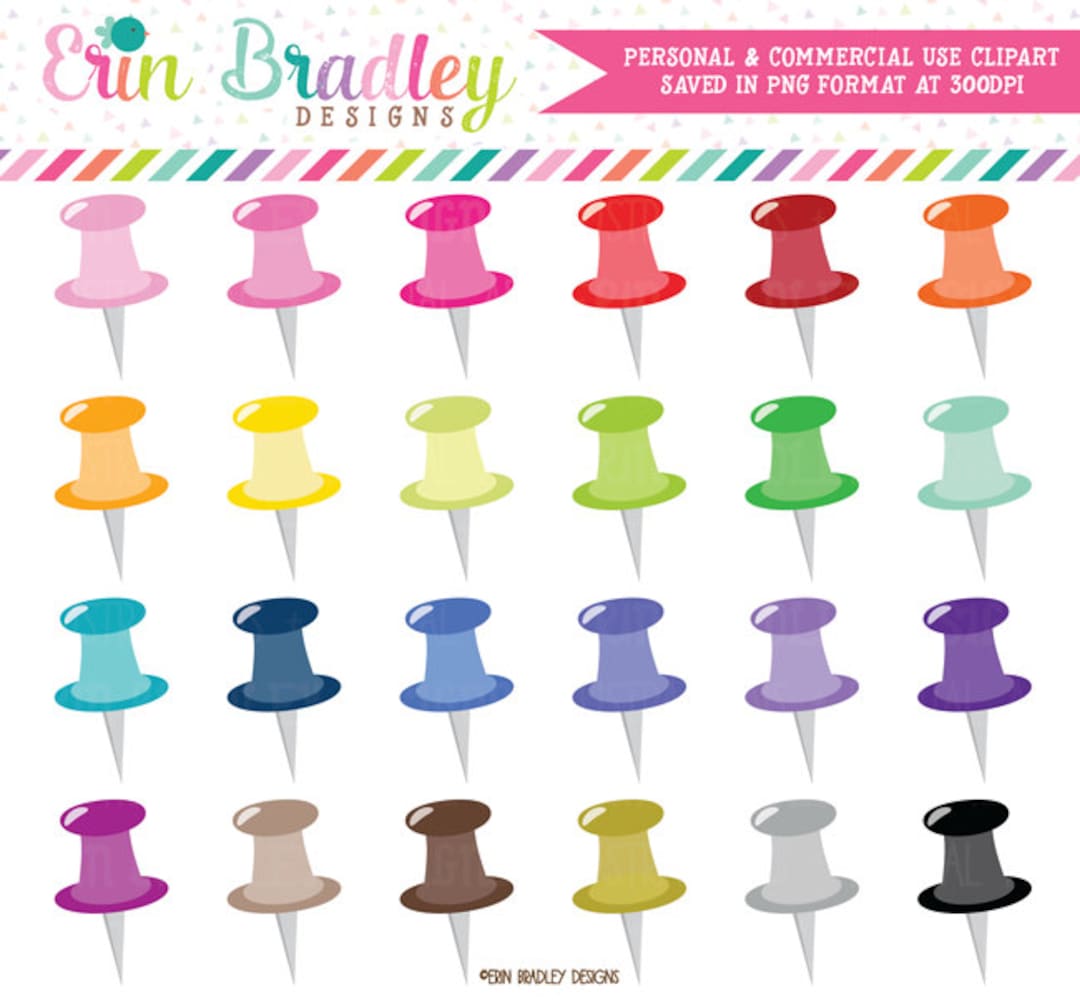 Thumbtack Clipart: School & Office Graphics (PNG Digital Download) - Etsy