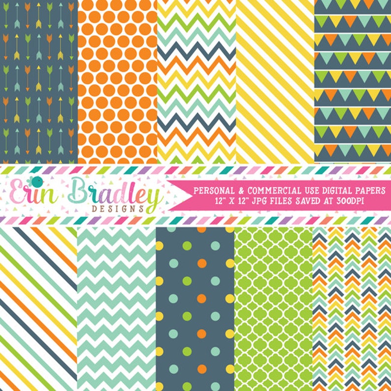 Blue Orange Yellow Green Digital Paper Pack Personal & - Etsy