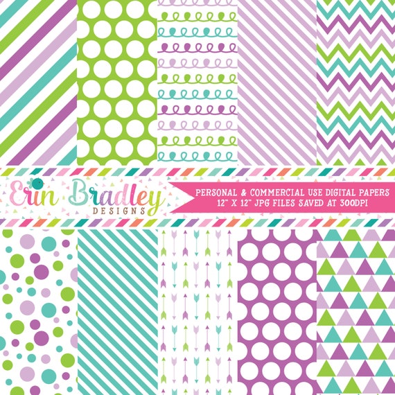 Purple Green Blue Digital Scrapbook Paper Pack Instant Download ...