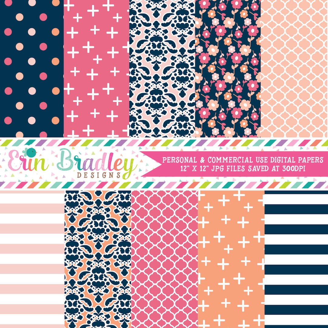 Peachy Pinks Digital Paper Pack Personal & Commercial Use Digital ...