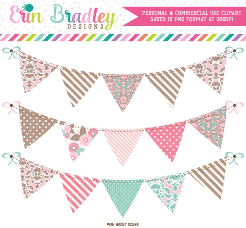 Commercial Use Clipart Graphics Digital Bunting in Pink Blue & | Etsy