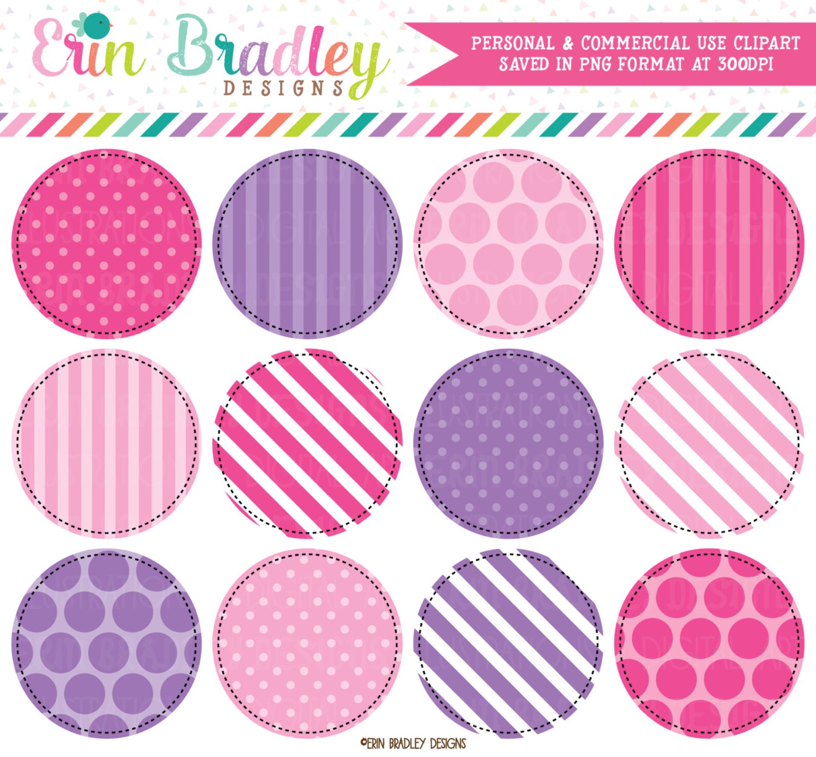 Pink & Purple Digital Circle Frames Clipart Graphics Instant - Etsy