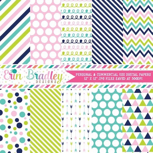 Pink and Blue Digital Paper Pack Commercial Use Instant - Etsy