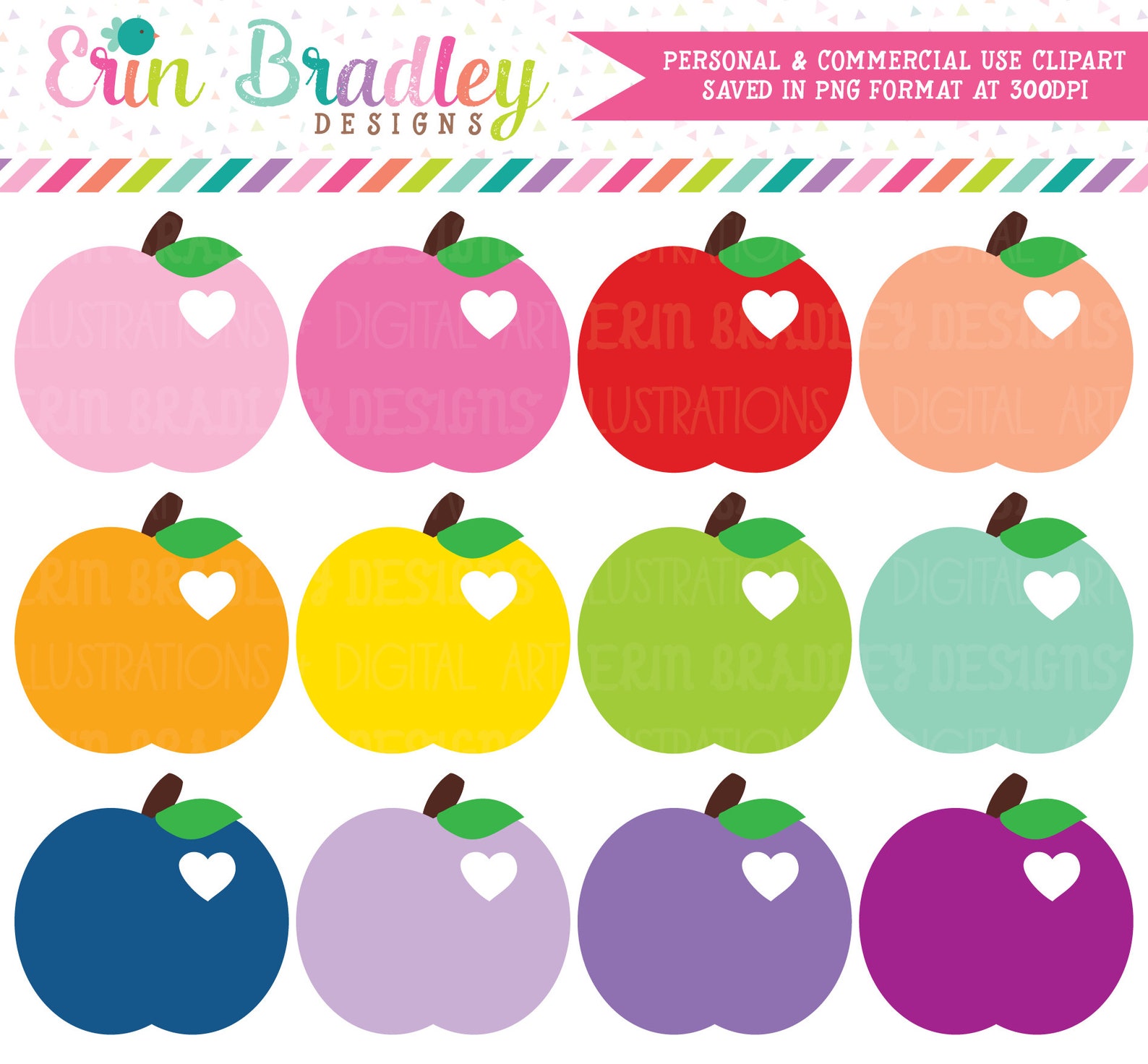 Apple Clipart, Heart Detail, Teacher Graphics (PNG Digital Download) - Etsy