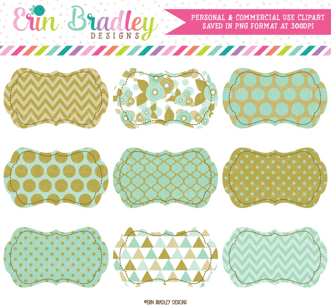 Aqua Blue Digital Frames Clipart Instant Download Journal Tags Clip Art ...