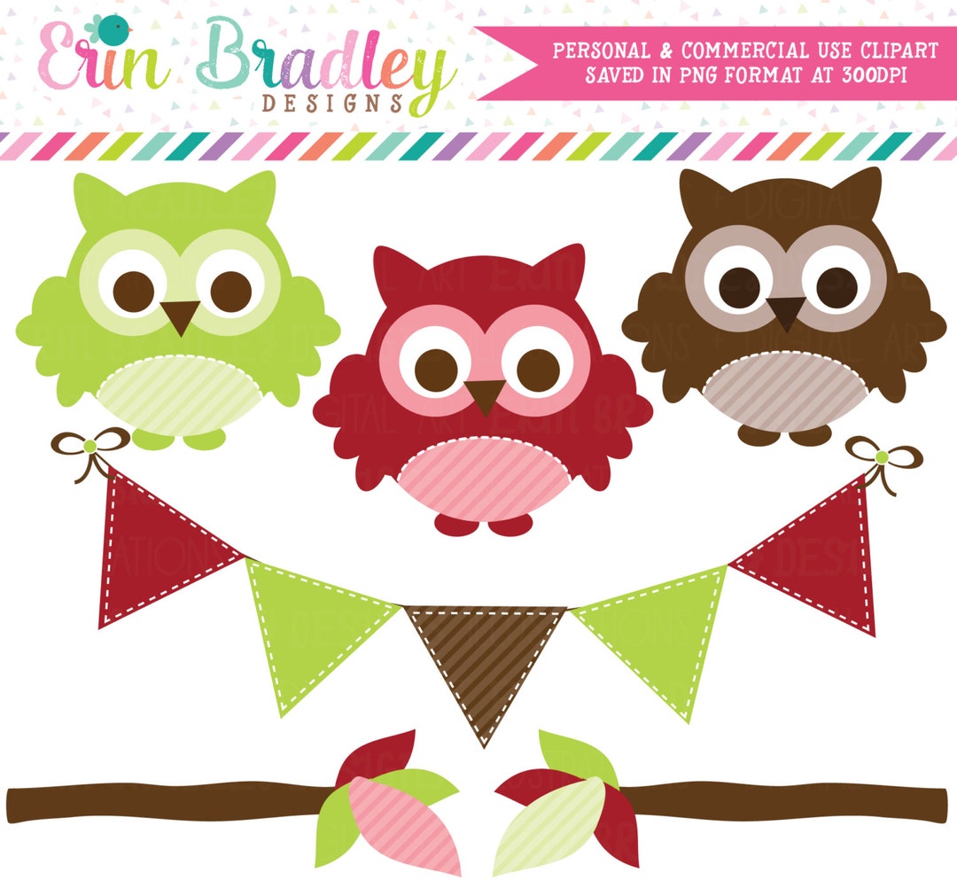 Christmas Owls Clipart Holiday Clip Art Graphics Bunting - Etsy