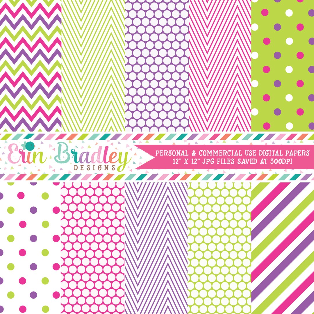 Pink Green & Purple Digital Paper Pack Commercial Use Graphics Instant ...