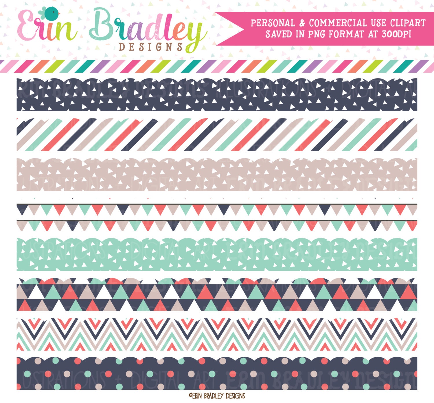 Scalloped Borders Clipart Graphics Triangles Polka Dotted | Etsy