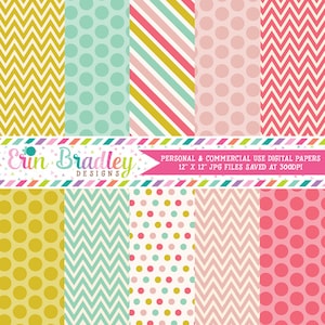 Digital Scrapbook Paper Pack With Chevron Stripes & Polka Dots - Etsy