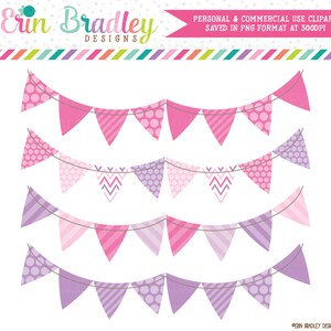 Banner Flag Clipart Pink and Purple Bunting Commercial Use Clip Art ...