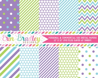Purple Green Blue Digital Scrapbook Paper Pack Instant | Etsy