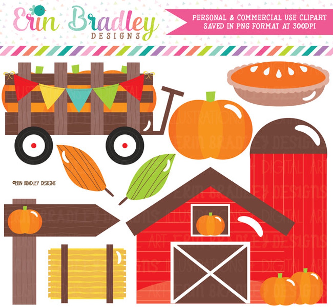 Pumpkin Patch Clipart Set Pumpkin Pie Farm Pumpkin Hay Wagon Wooden ...