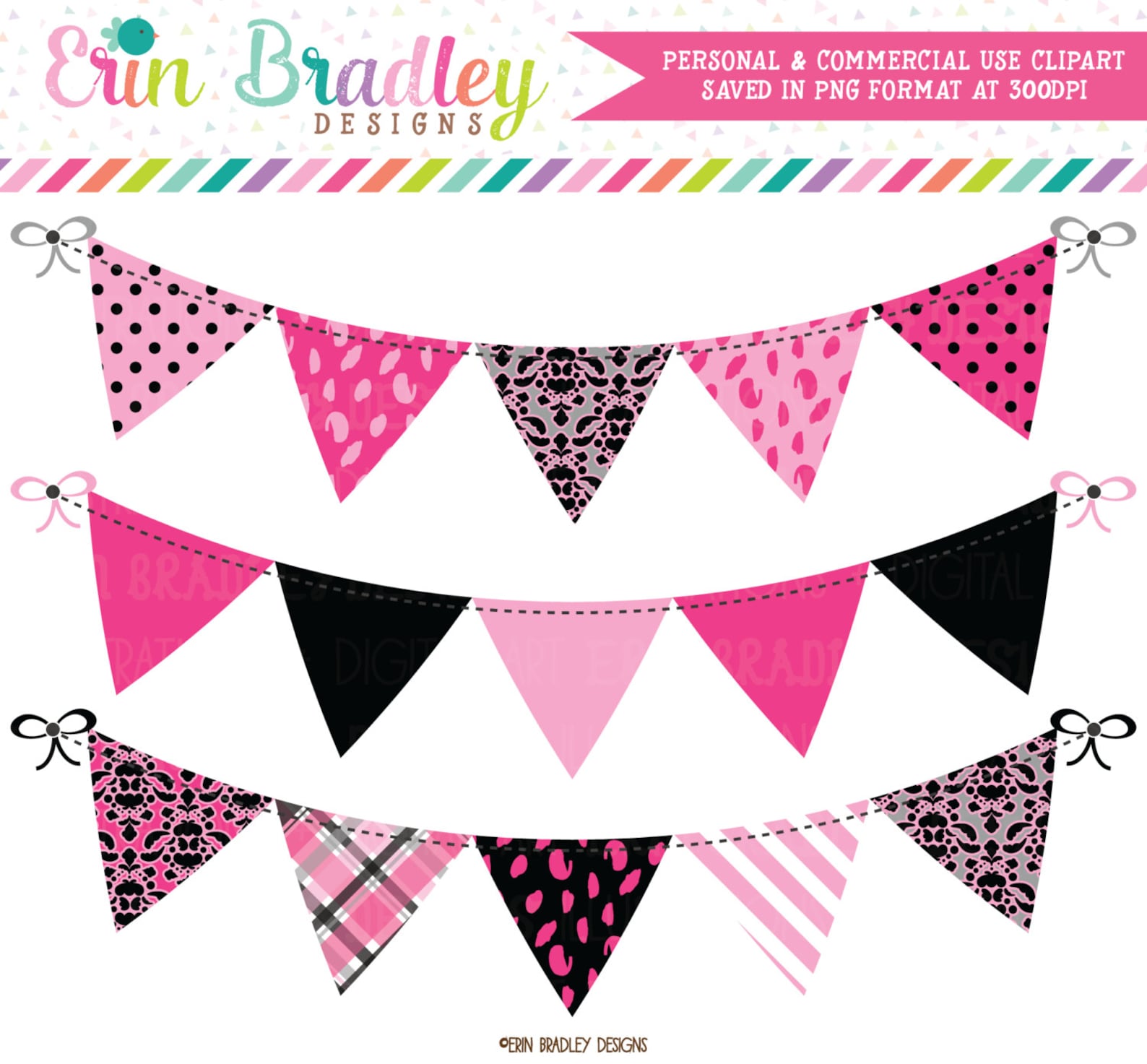 Banner Flag Bunting Clip Art Graphics Commercial Use Clip Art | Etsy