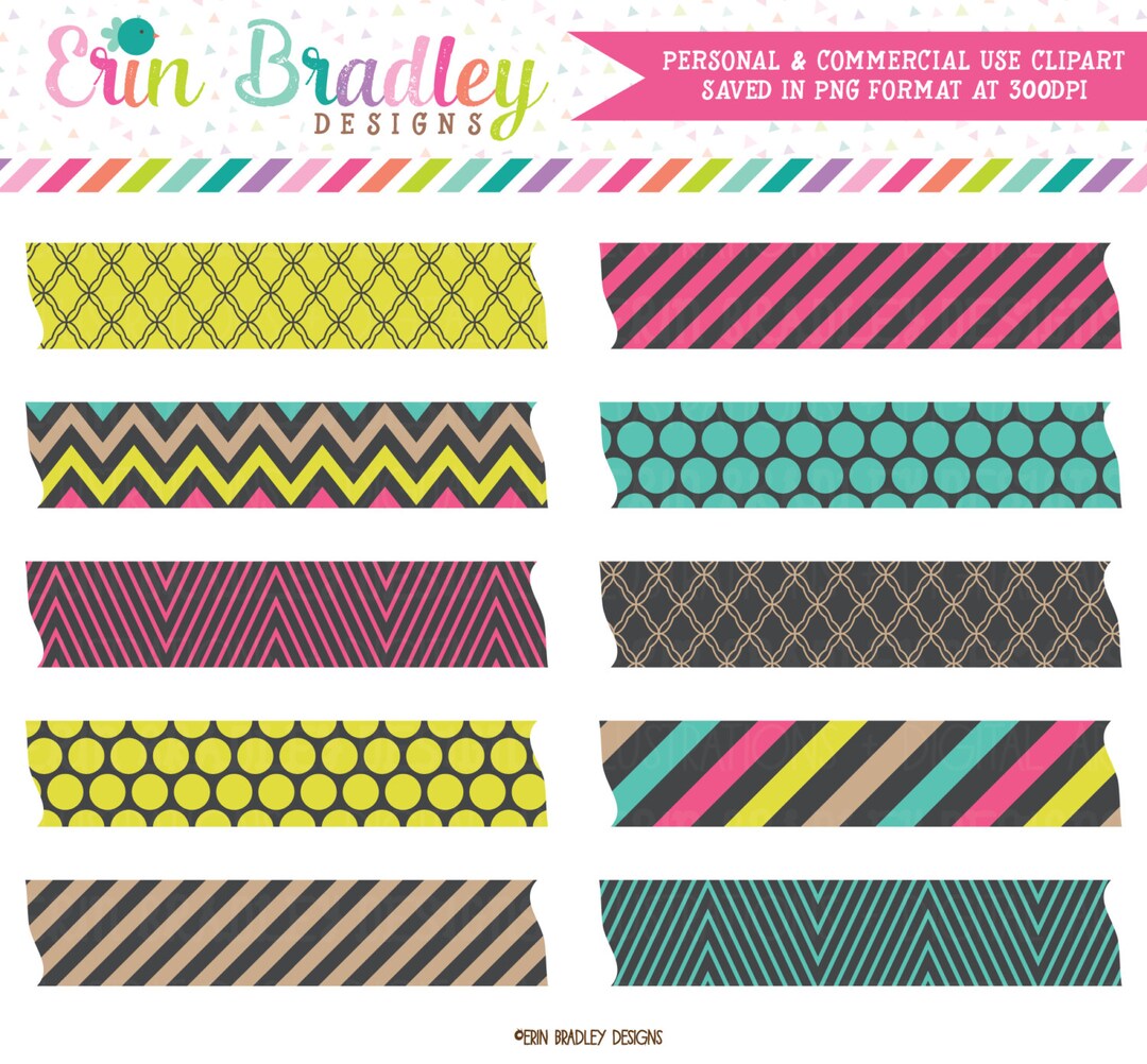 Pop of Color Digital Washi Tape Clipart Graphics Neon Pink Blue ...