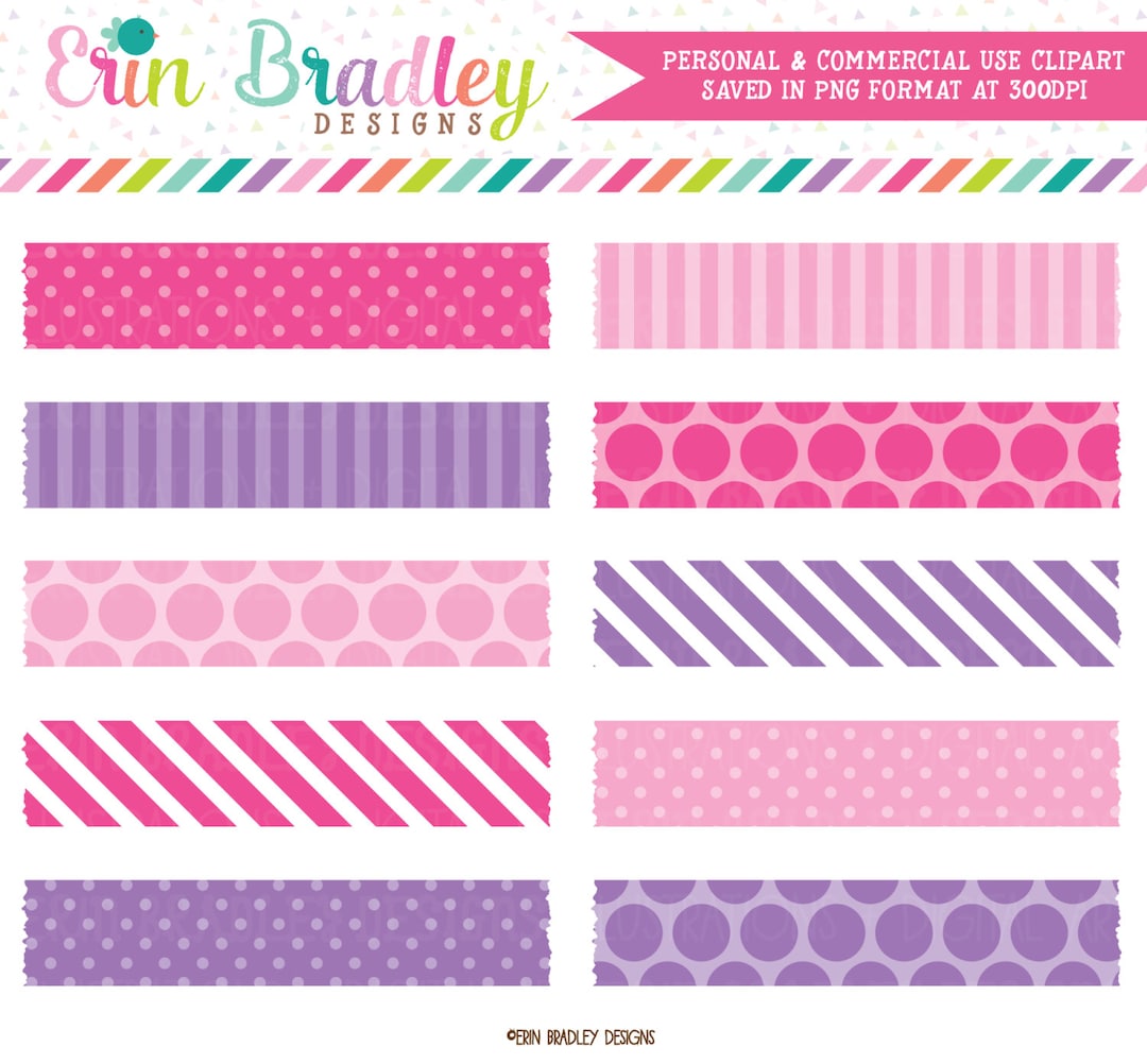 Pink and Purple Digital Washi Tape Clipart Graphics Instant Download ...