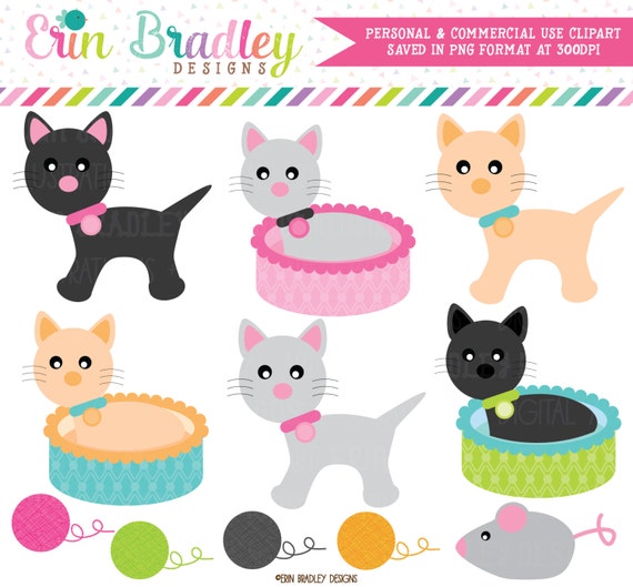 Cat Clipart Commercial Use Clip Art Graphics Instant Download by Erin ...