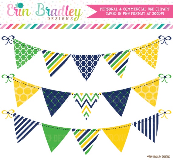 Digital Banners Commercial Use Clipart in Navy Blue Yellow & Kelly ...