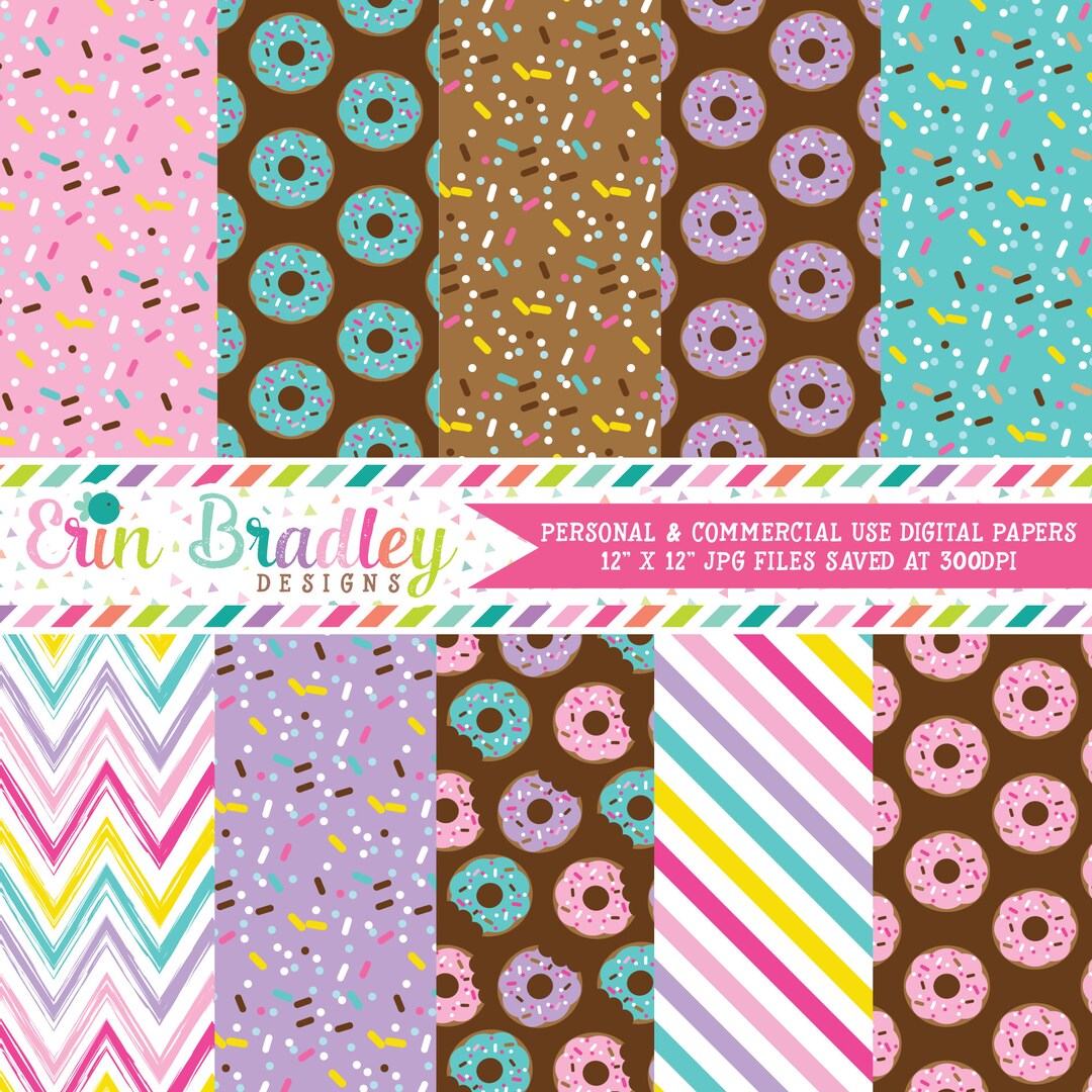 Donuts Digital Paper Pack Commercial Use Digital Scrapbook Paper With ...