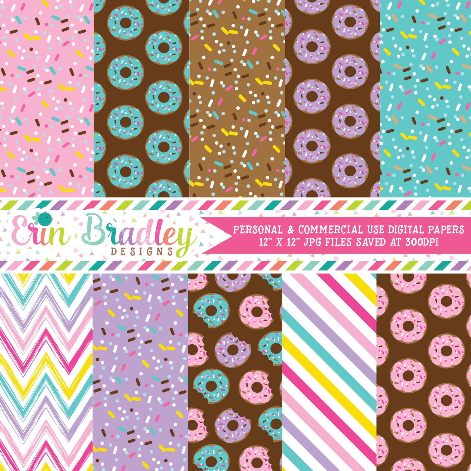 Donuts Digital Paper Pack Commercial Use Digital Scrapbook | Etsy