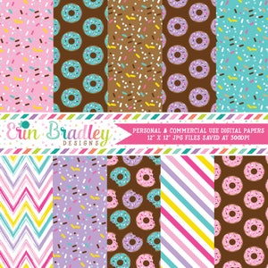 Donuts Digital Paper Pack Commercial Use Digital Scrapbook Paper With ...