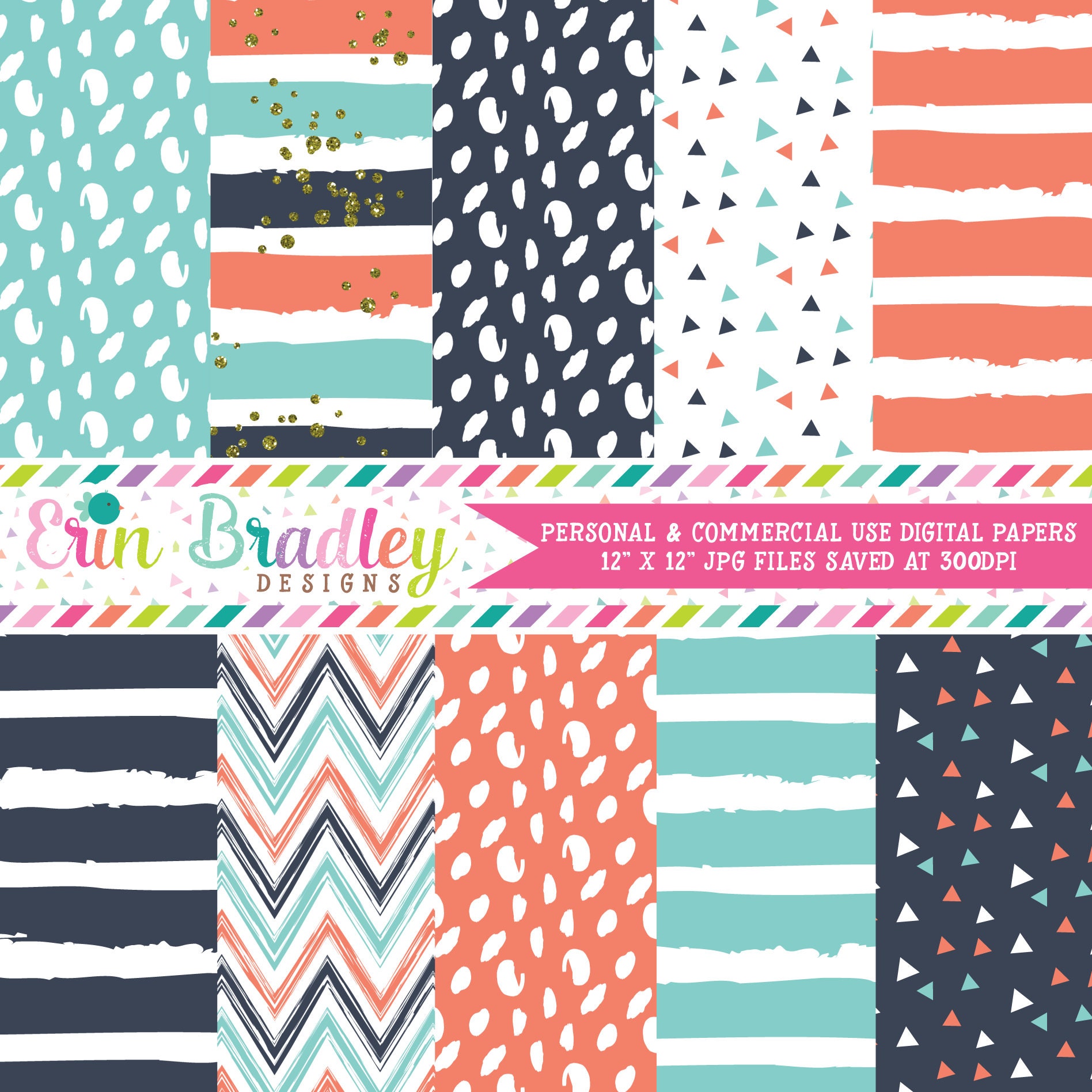 just-bluey-digital-papers-navy-blue-and-orange-digital-paper-etsy
