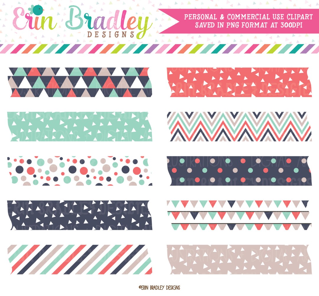 Digital Washi Tape Clipart Graphics Triangle Polka Dotted Chevron ...