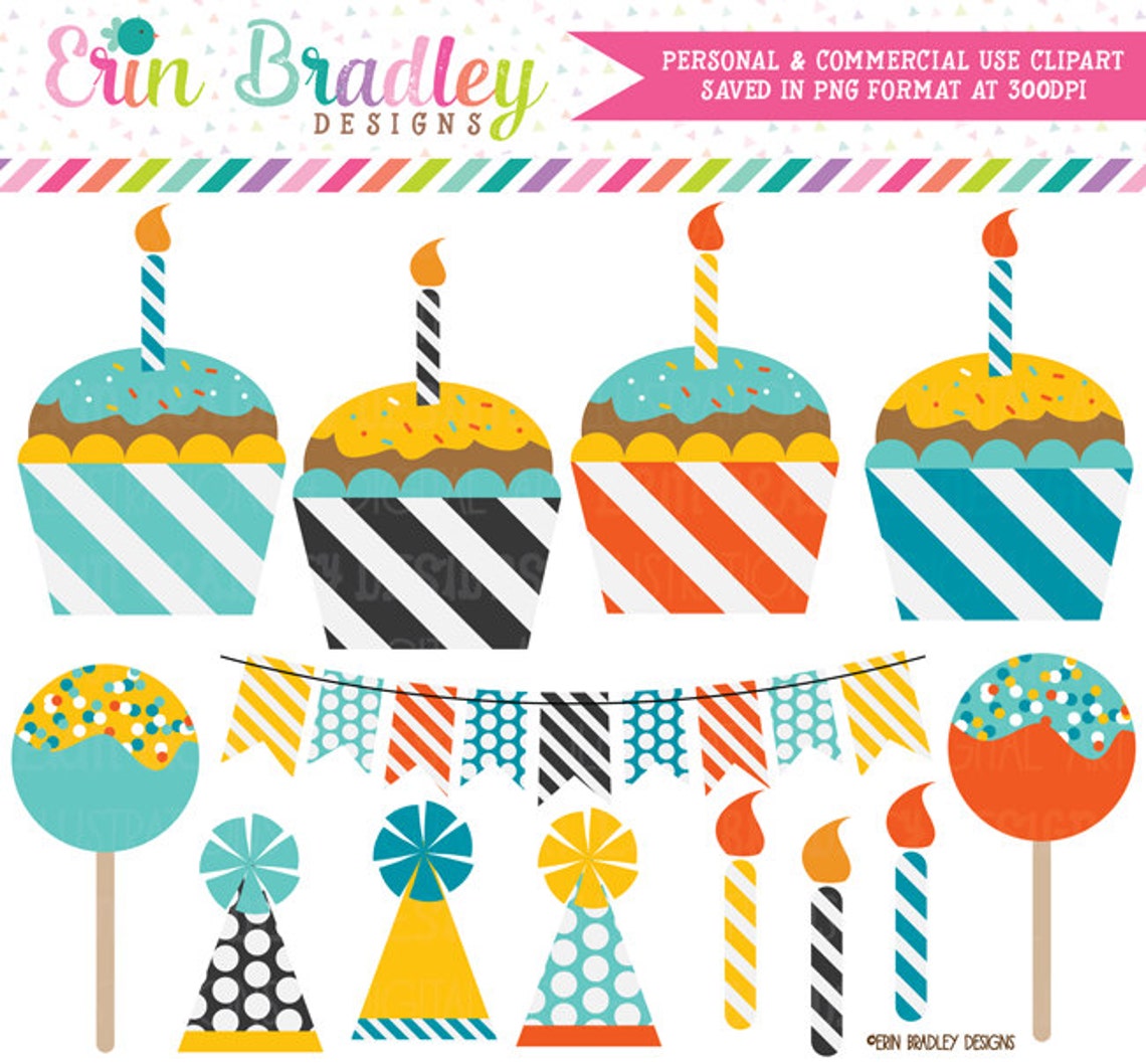 Cupcake Party Clipart Set Cupcakes Cake Pops Party Hats - Etsy