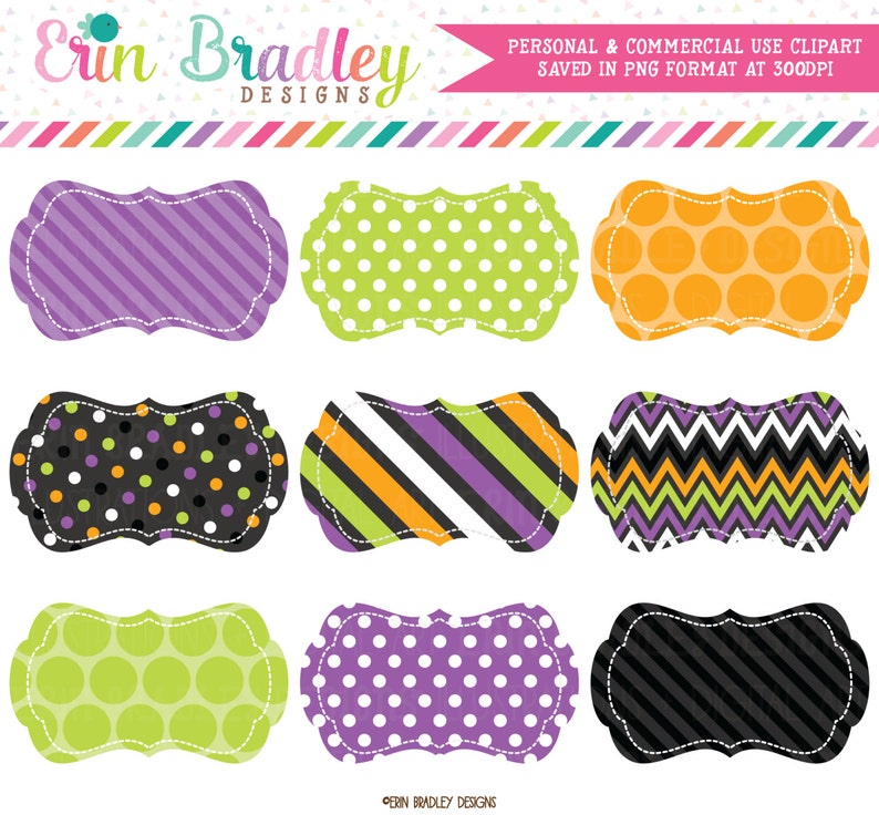 Digital Halloween Clipart Labels Purple Green Orange & Black - Etsy