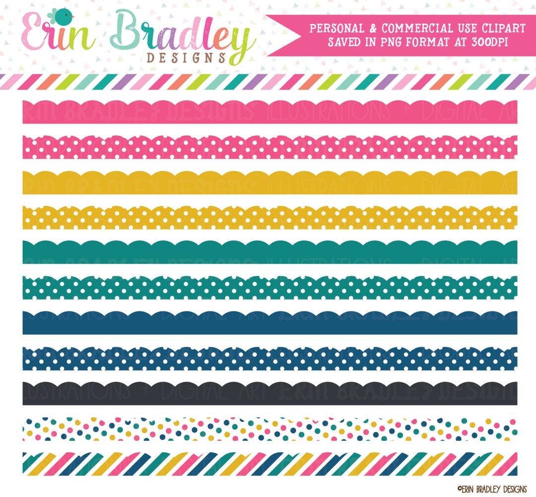 Clipart Borders, Pink Yellow Teal Blue Clipart Borders, Scalloped Clip ...