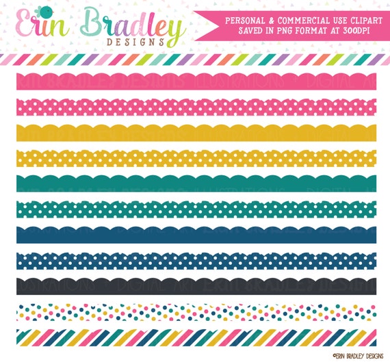 Clipart Borders, Pink Yellow Teal Blue Clipart Borders, Scalloped Clip ...