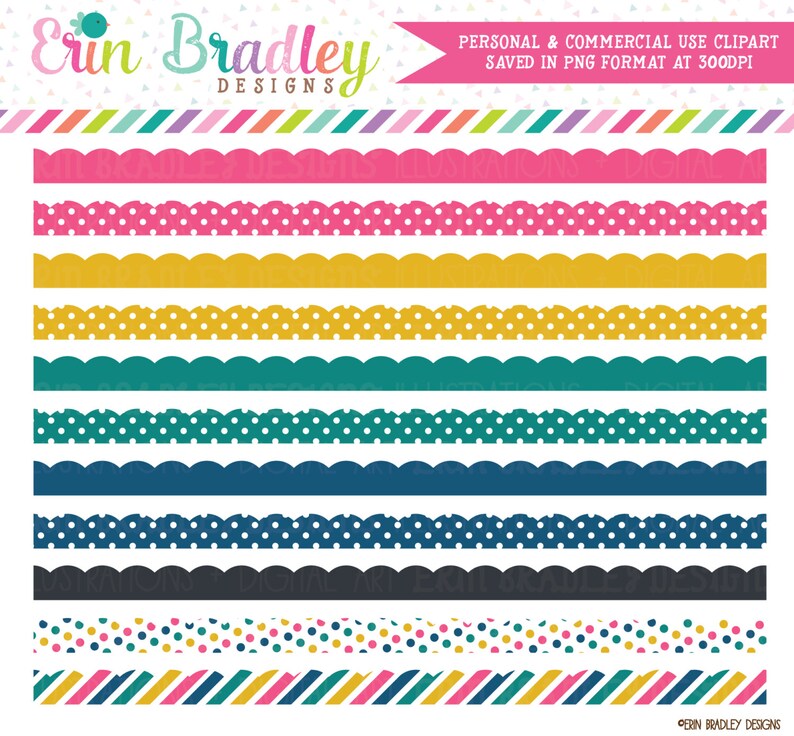 Clipart Borders Pink Yellow Teal Blue Clipart Borders | Etsy