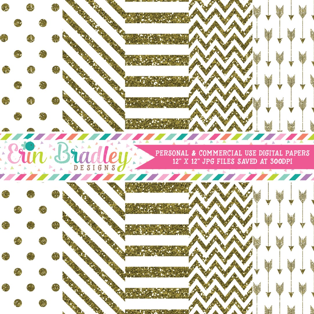 Gold Glitter Digital Paper Pack: Scrapbook Patterns (digital Download ...