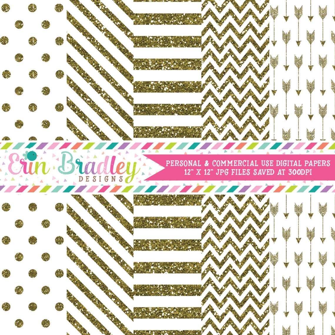 Gold Glitter Digital Paper Pack: Scrapbook Patterns (digital Download ...