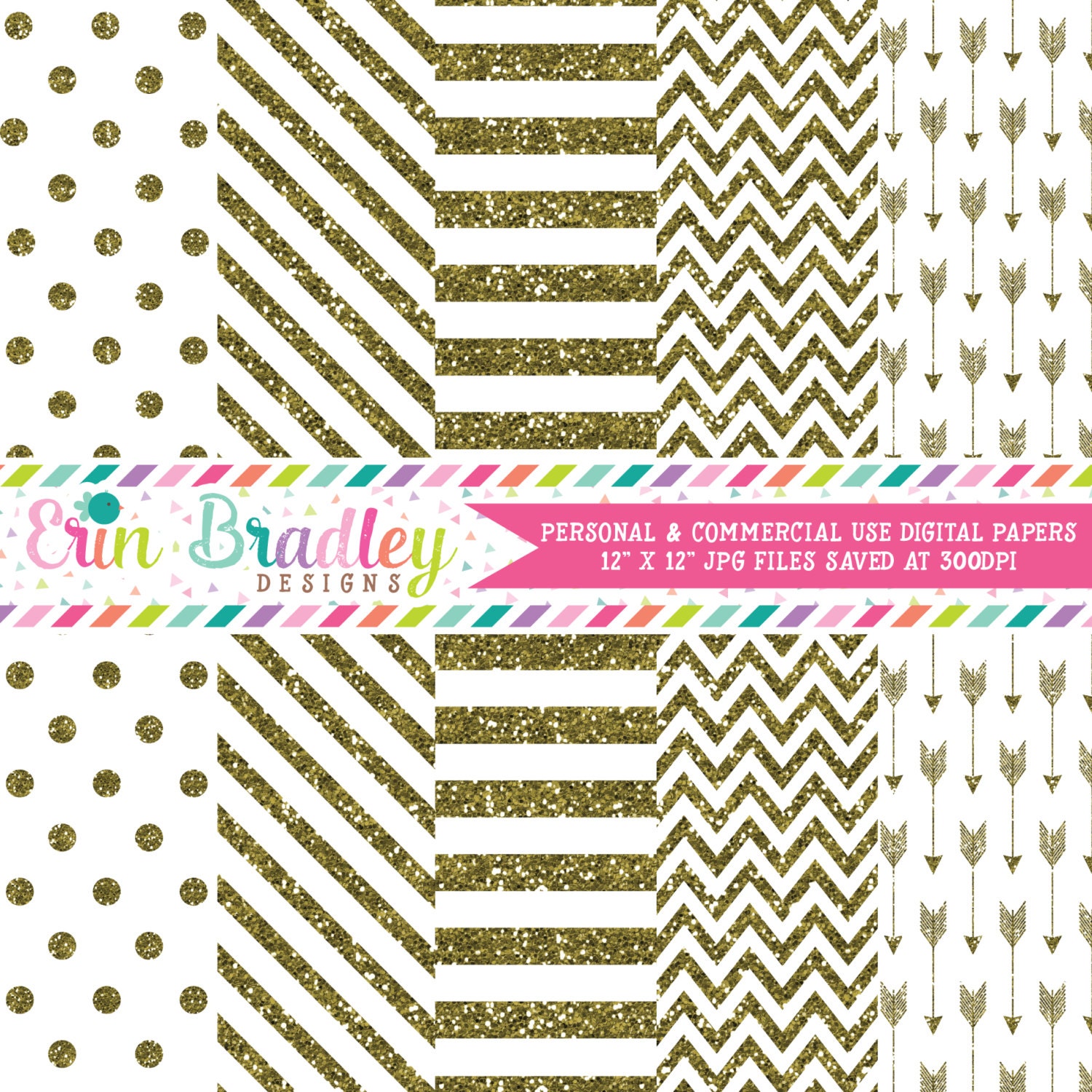 Gold Glitter Digital Paper Pack: Scrapbook Patterns (digital Download ...