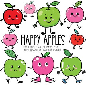 Happy Apples Clipart, Apple Clipart Set, School Clipart, Teachers Clip ...