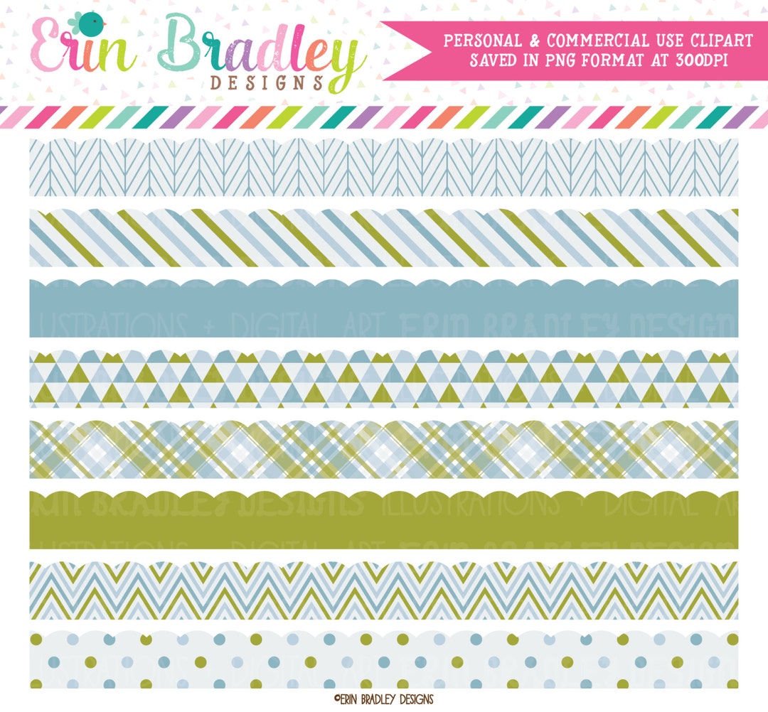 Scalloped Border Clipart Olive & Blue With Herringbone Striped Triangle ...