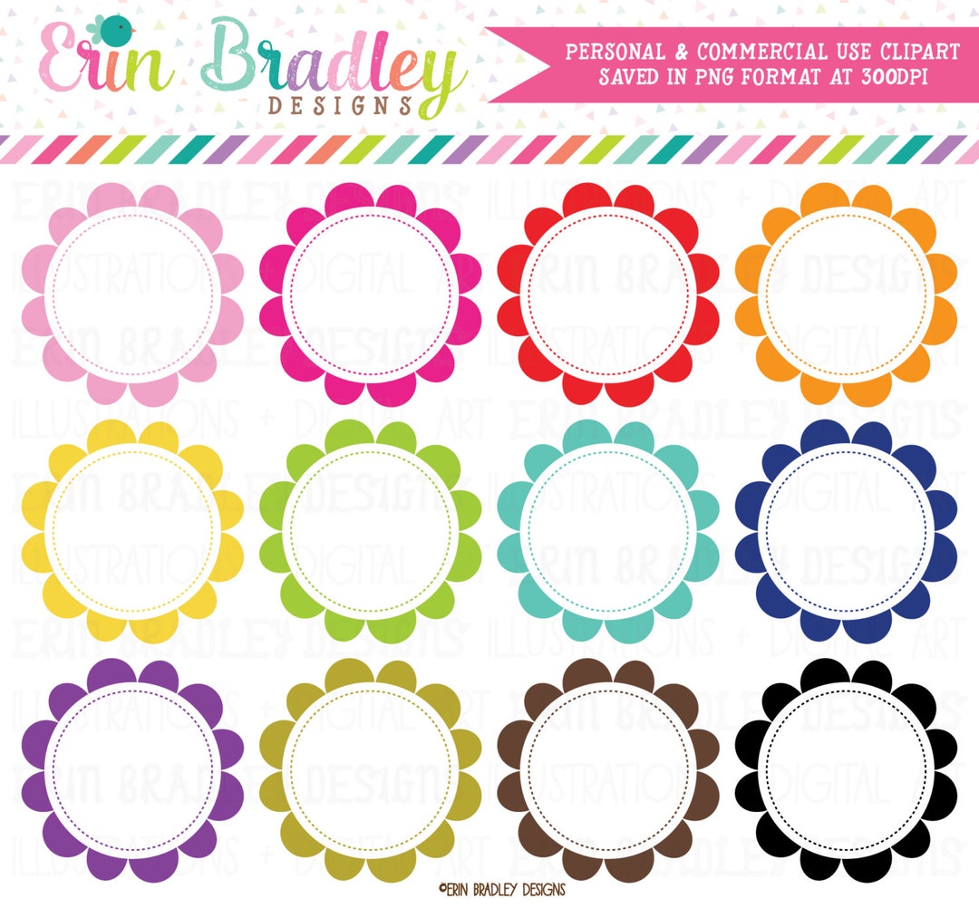 Scalloped Circle Frames Clipart Instant Download Digital Clip Art ...