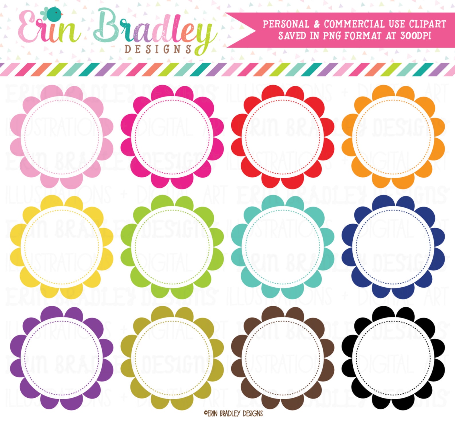Scalloped Circle Frames Clipart Instant Download Digital Clip - Etsy