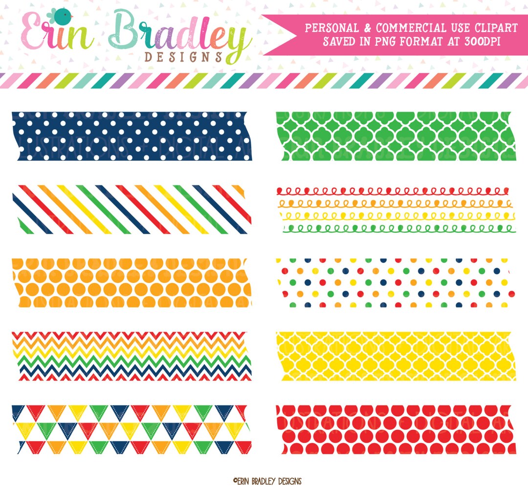Digital Washi Tape Clipart Primary Rainbow Colors Instant Download Clip ...