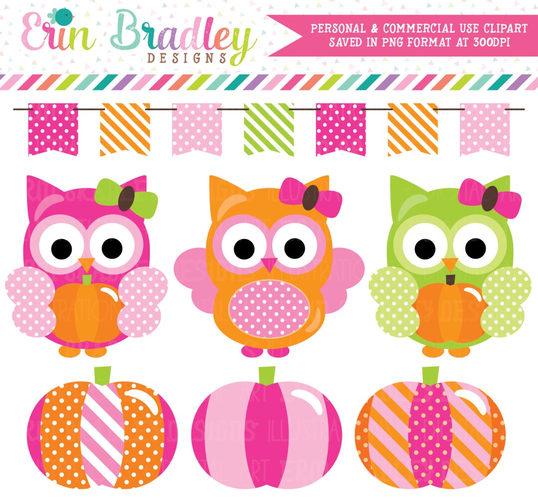 Pumpkin Owls Clipart for Girls Halloween Autumn Fall Clip Art Graphics ...