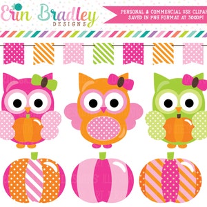 Pumpkin Owls Clipart for Girls Halloween Autumn Fall Clip Art Graphics ...