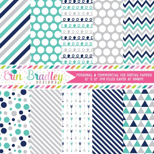 Coral & Turquoise Digital Papers Polka Dot Chevron Stripes - Etsy