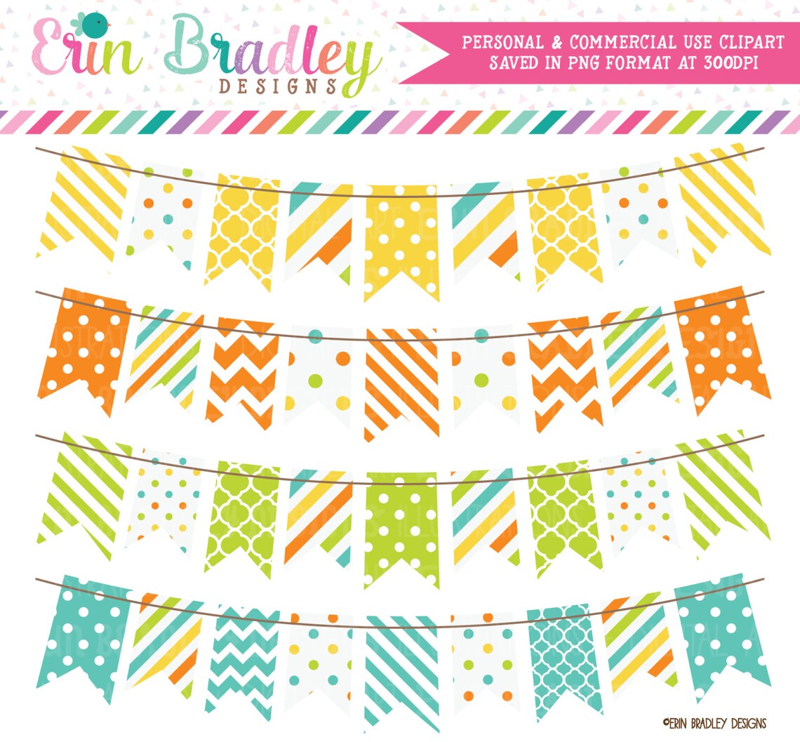 Digital Bunting Clipart Graphics Yellow Orange Green & Blue - Etsy