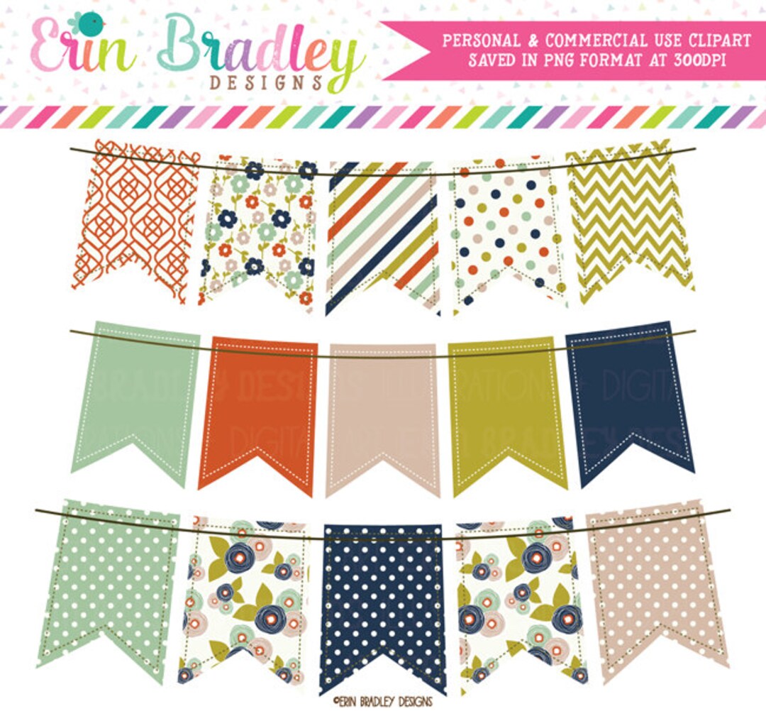 Colorful Fall Bunting Clipart Graphics Banner Flag Digital Clip Art Set ...