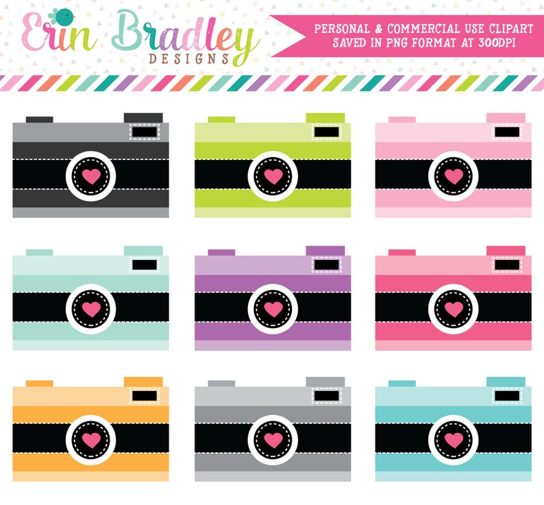 Cameras with Hearts Clip Art Clipart Photography Graphics for | Etsy