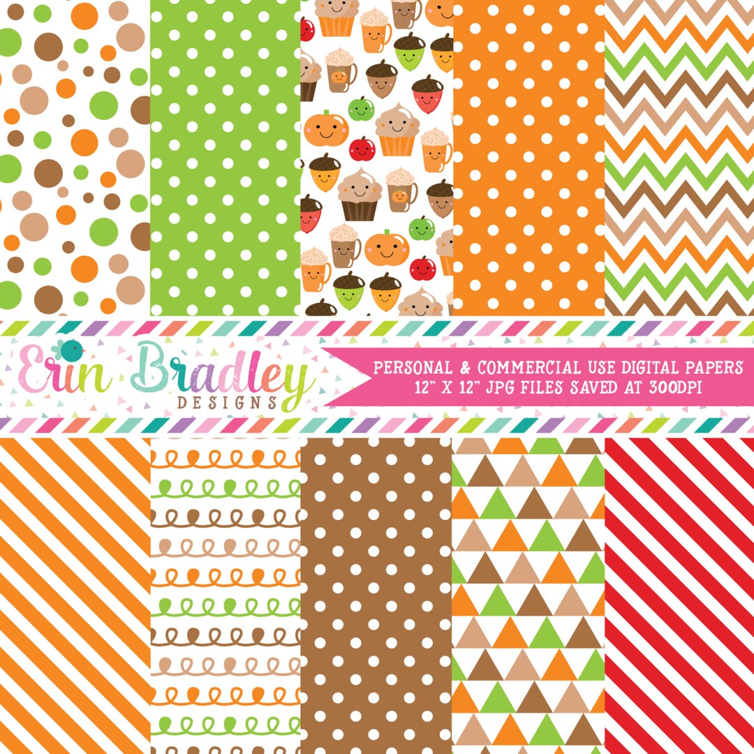 Happy Fall Digital Paper Pack With Pumpkins Acorns Coffee Patterns ...