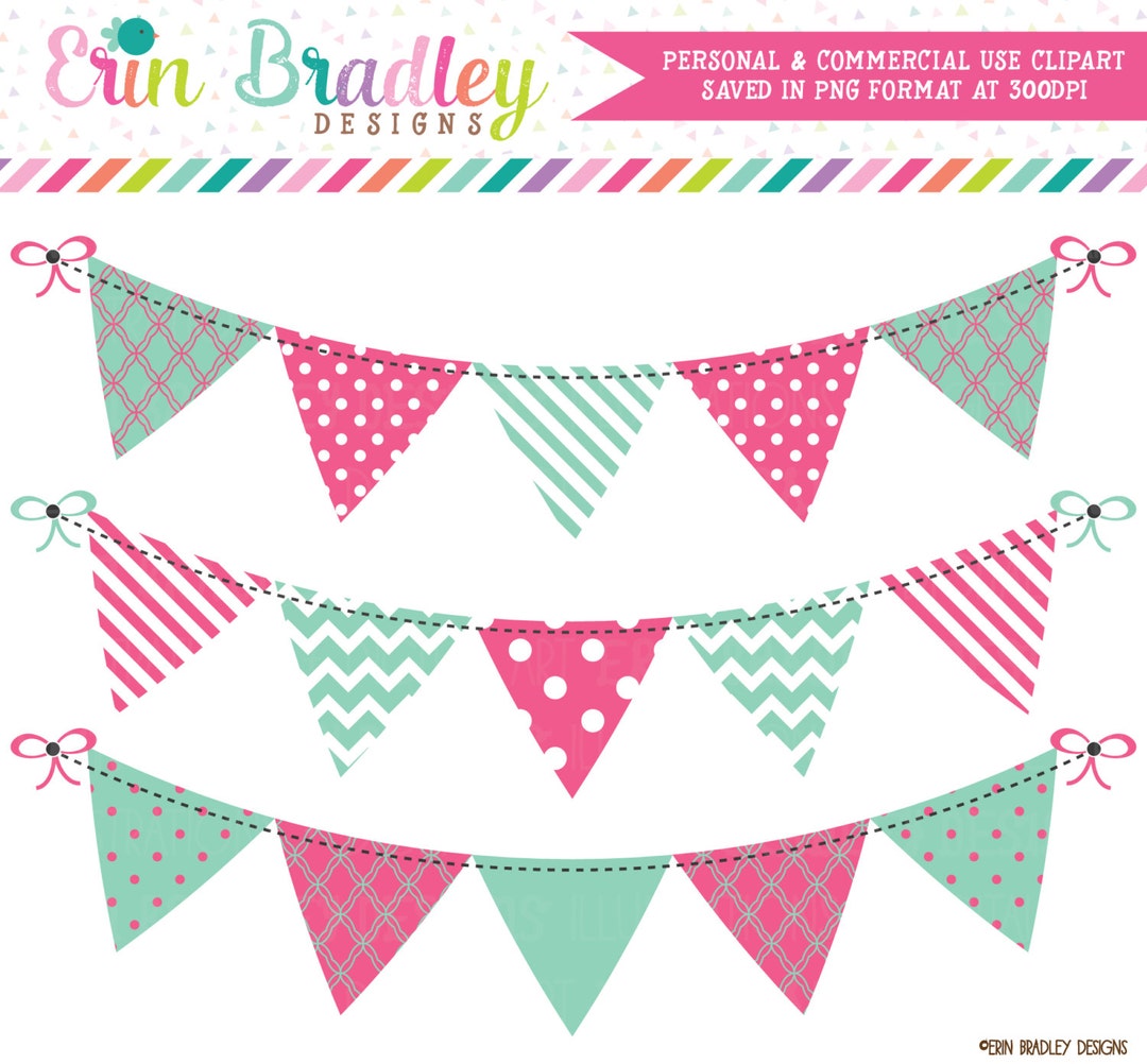 Clipart Banners Bunting Graphics Instant Download Clip Art in Pink and ...